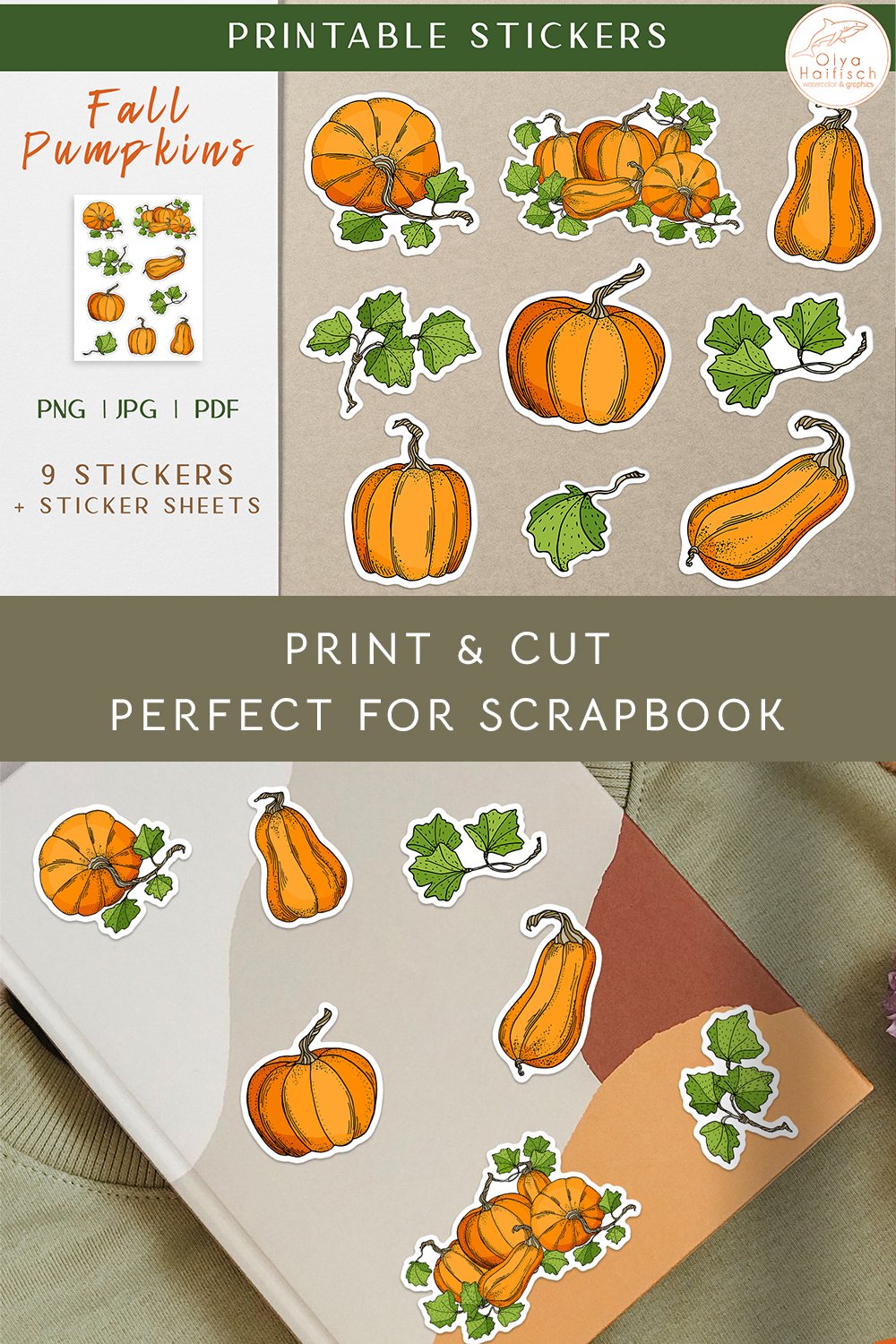 Fall Pumpkin Digital Stickers. 9 Autumn Printable Stickers