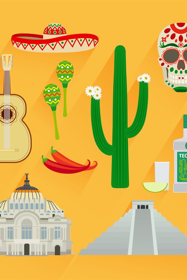 Mexico landmarks icons