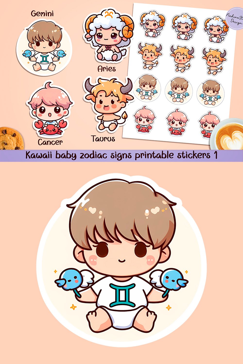 Baby kawaii zodiac signs stickers 1. PNG.