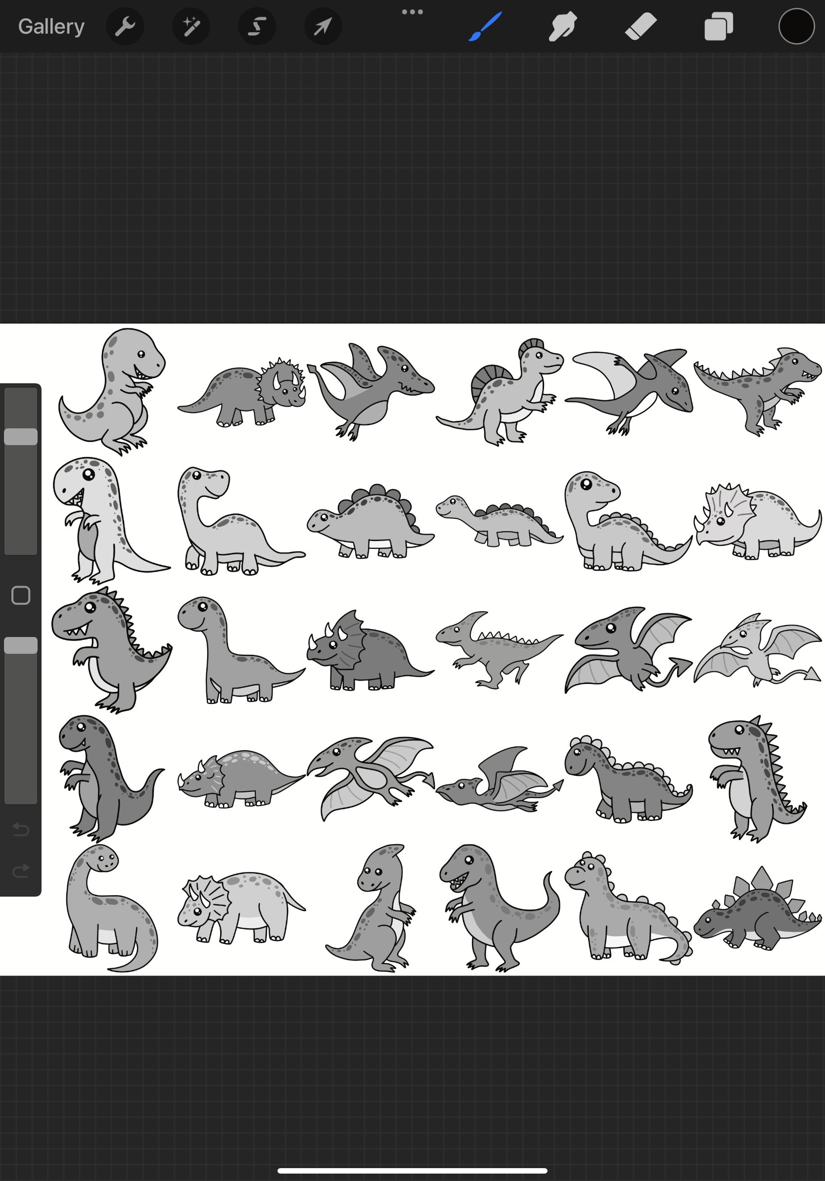 Cartoon Dinosaur Set 1 Procreate Brush Stamps, 30 Dinosaurs