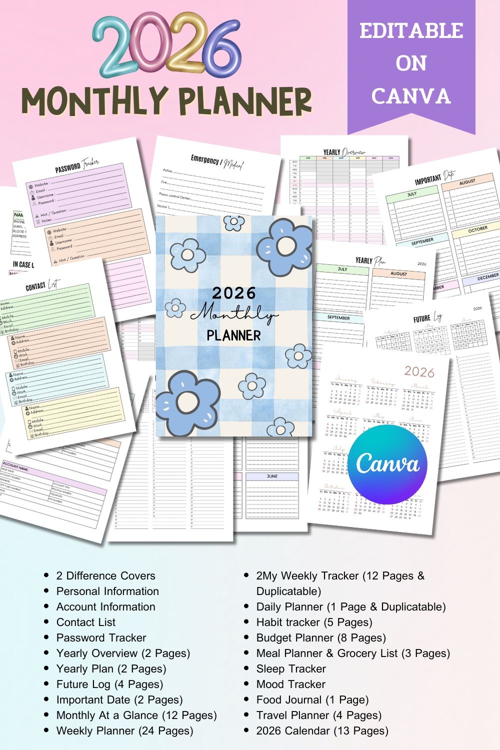 2026 Monthly Planner - Canva Template