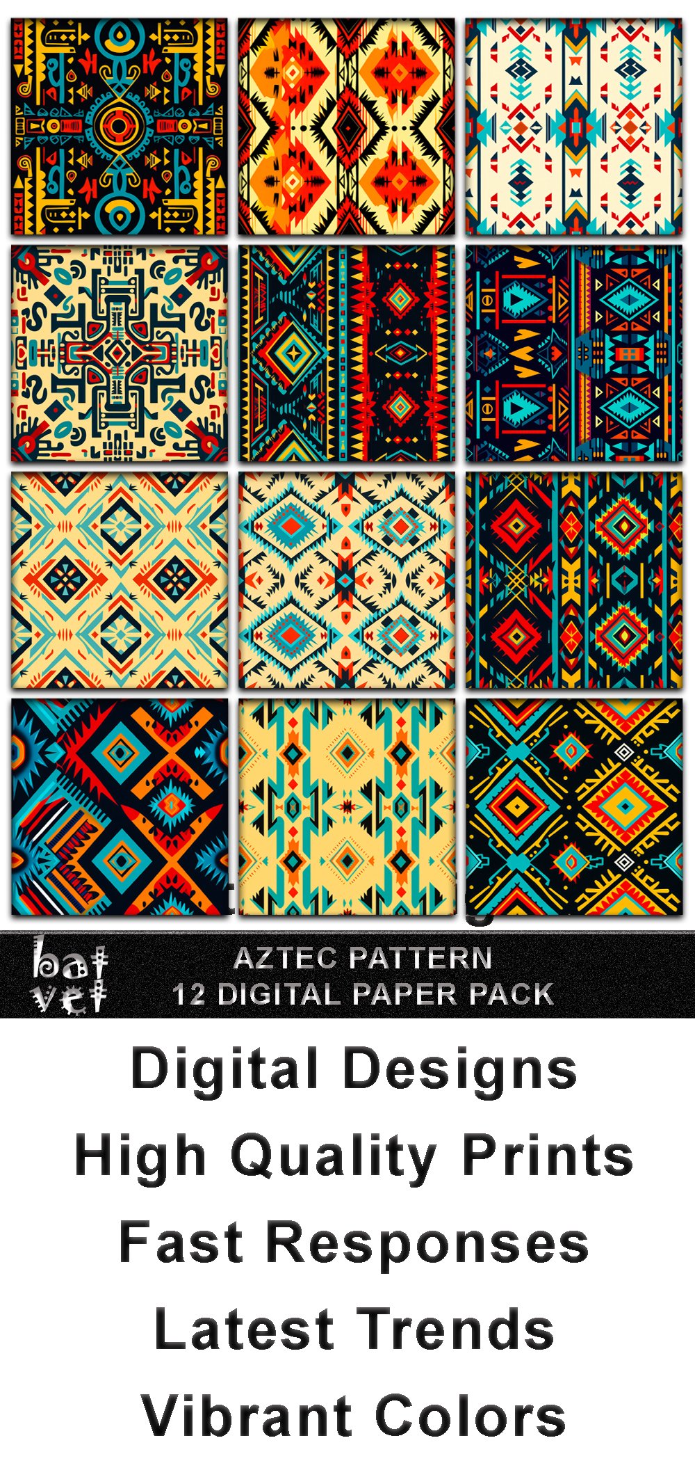 Aztec Pattern Digital Paper Pack | Aztec Background Bundle