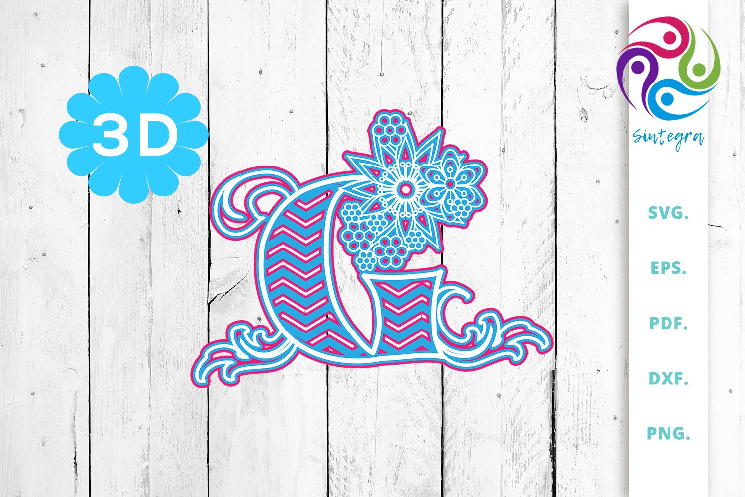 3D Multilayer Floral Chevron Letter G , SVG Cut File