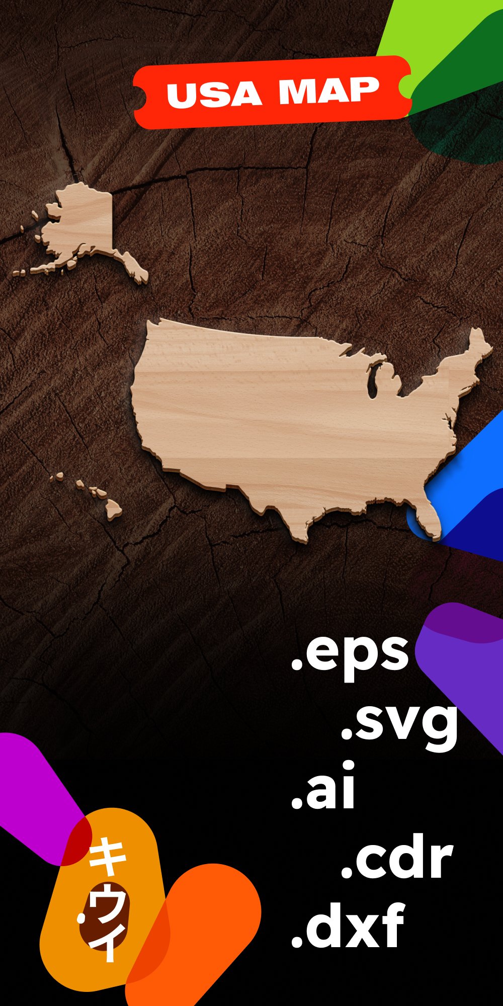 USA map SVG Cnc router files Wood world map