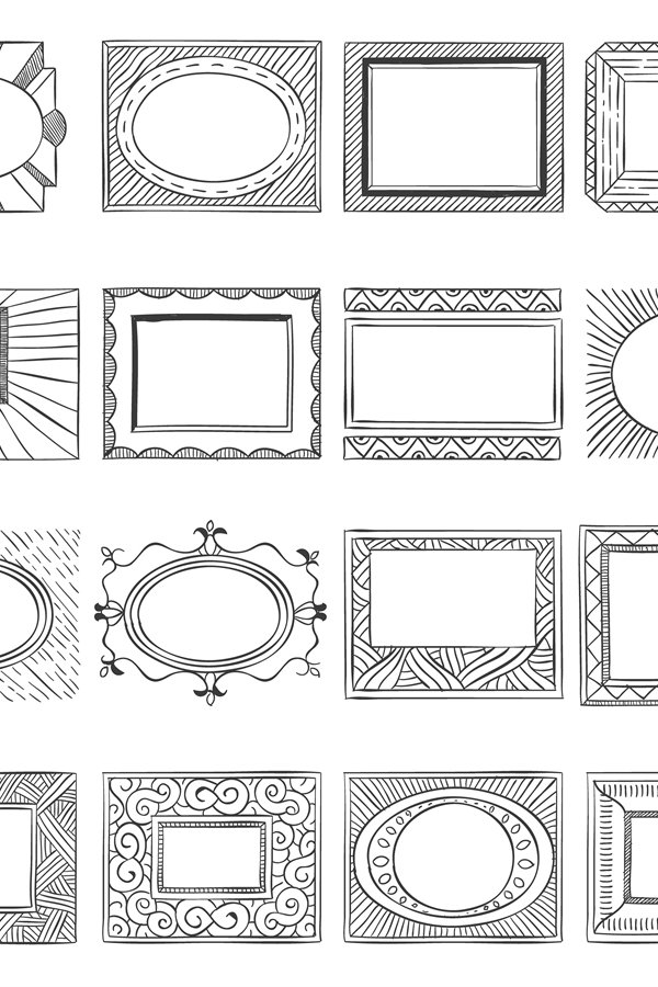 Hand drawn picture frames. Sketch frame, doodle style photo
