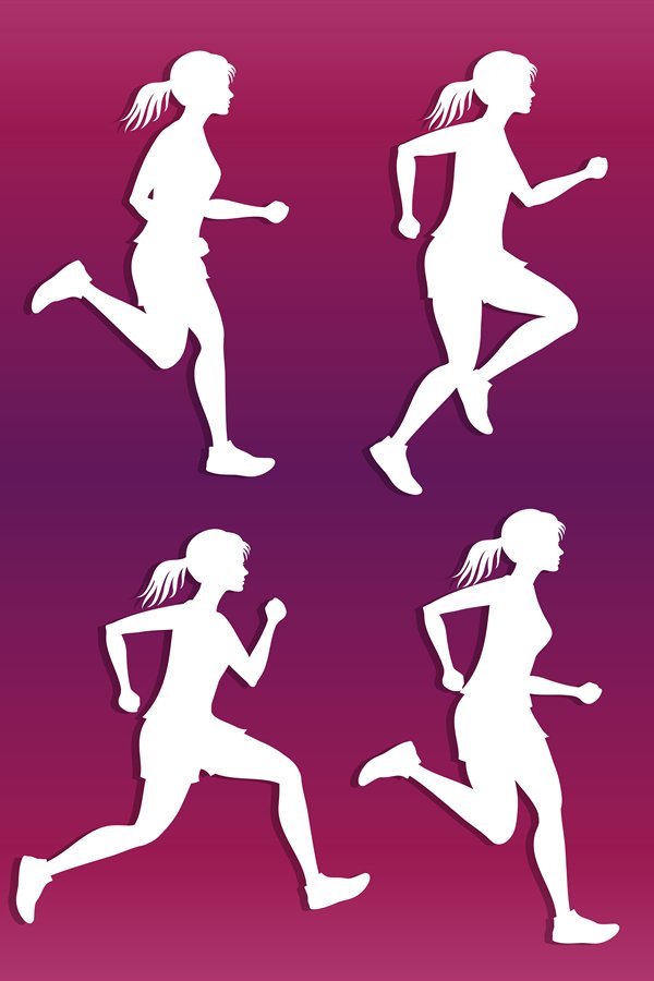 White female running silhouette vector set