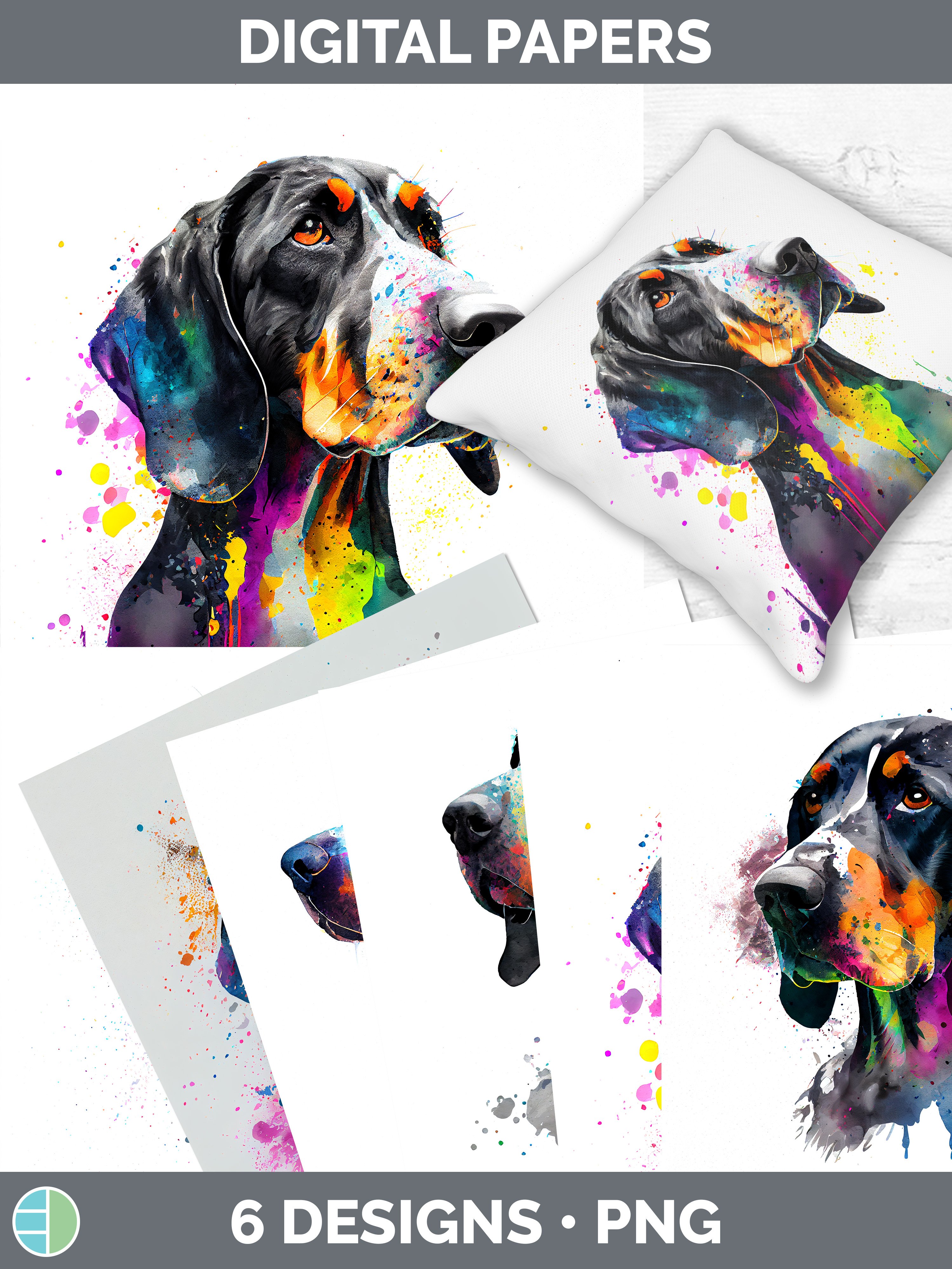 Rainbow Bluetick Coonhound Dog Paper Backgrounds | Digital S