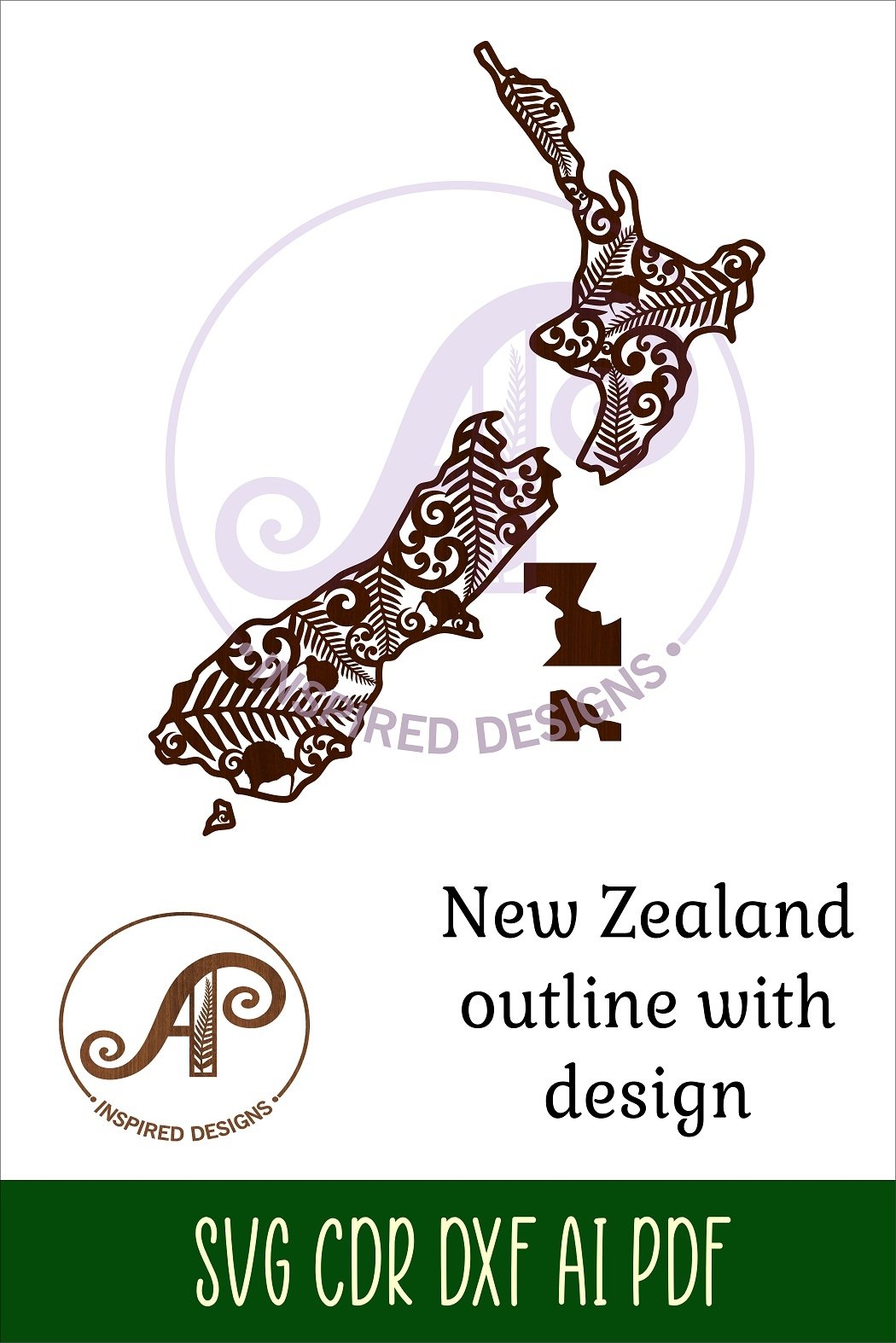 New Zealand with designs outline SVG laser cut file