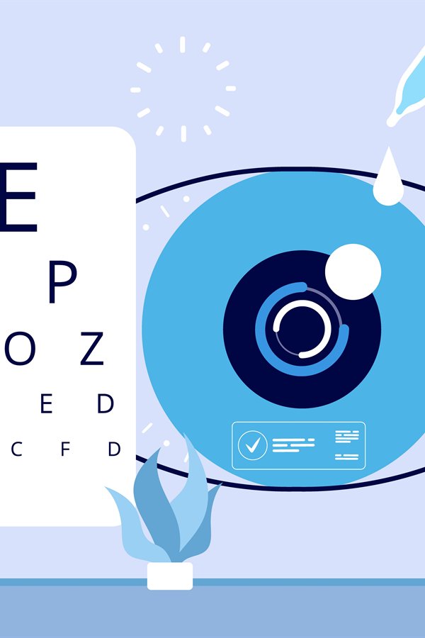 Ophthalmology illustration. Ophthalmologist checks vision ve
