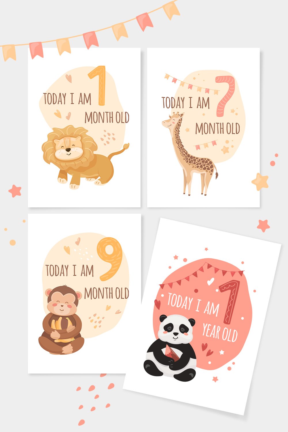 Baby Milestone Cards with cute cartoon animals