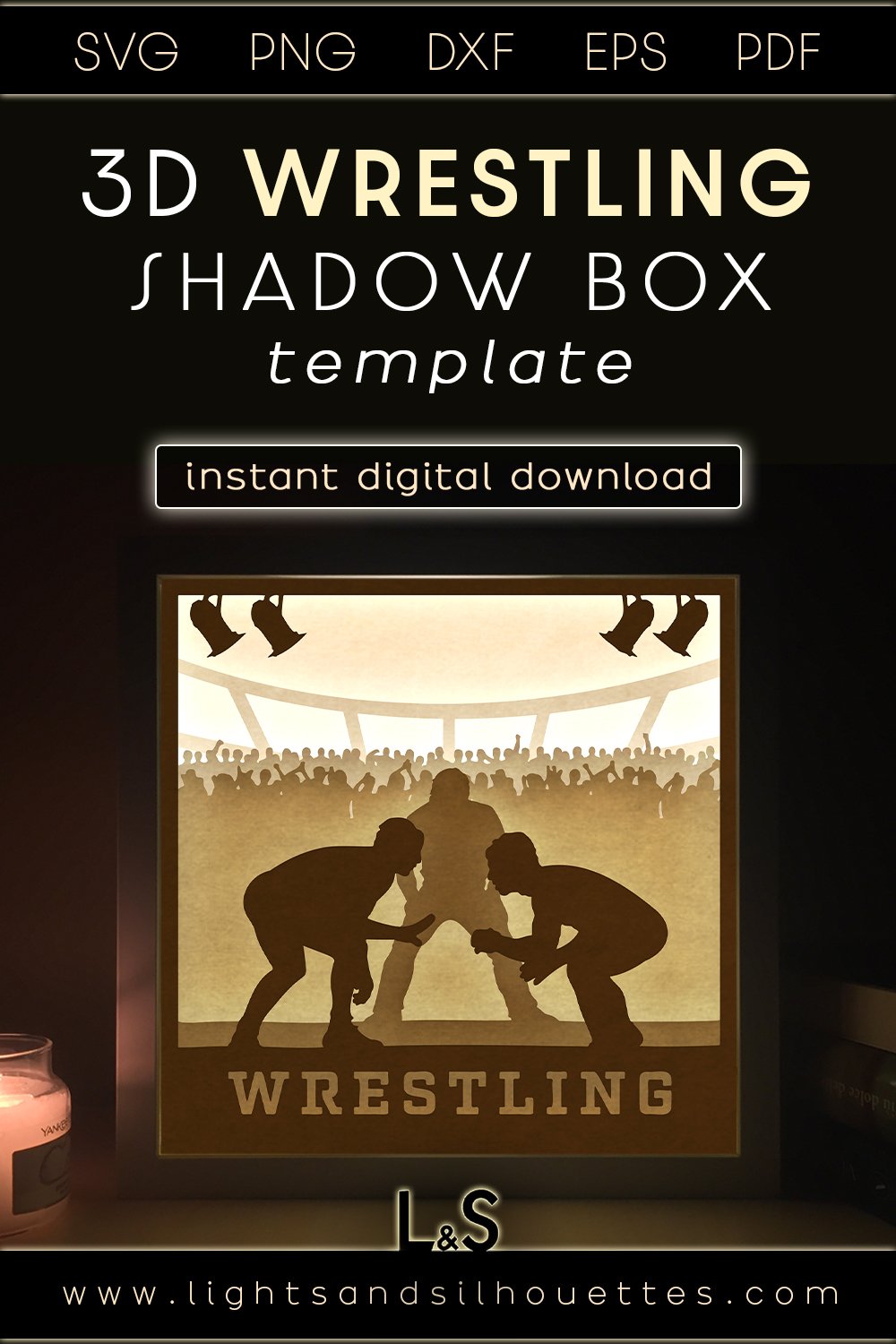 Wrestling Shadow Box Svg Design | Paper Cut Template