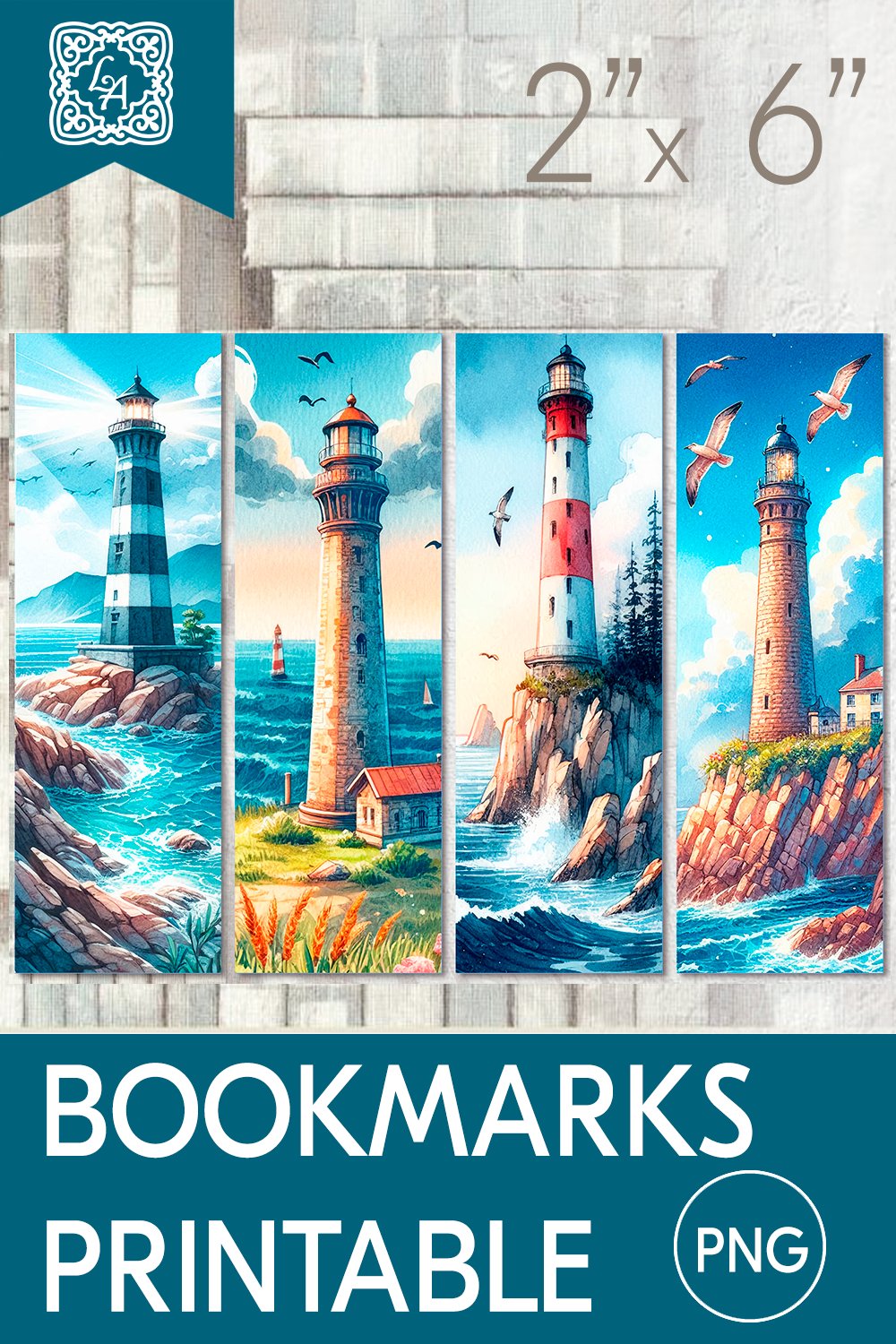 Lighthouse Printable Bookmark 4 PNG