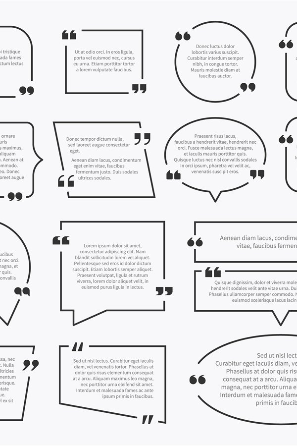 Quote boxes. Quotation sentence box design, idea paragraph m