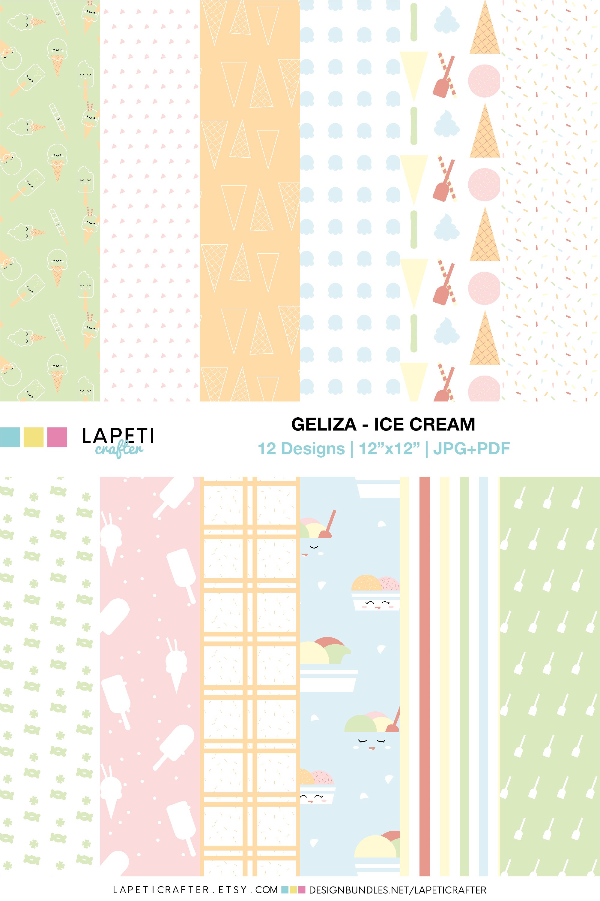 Ice cream themed digital paper collection for scrapbooking