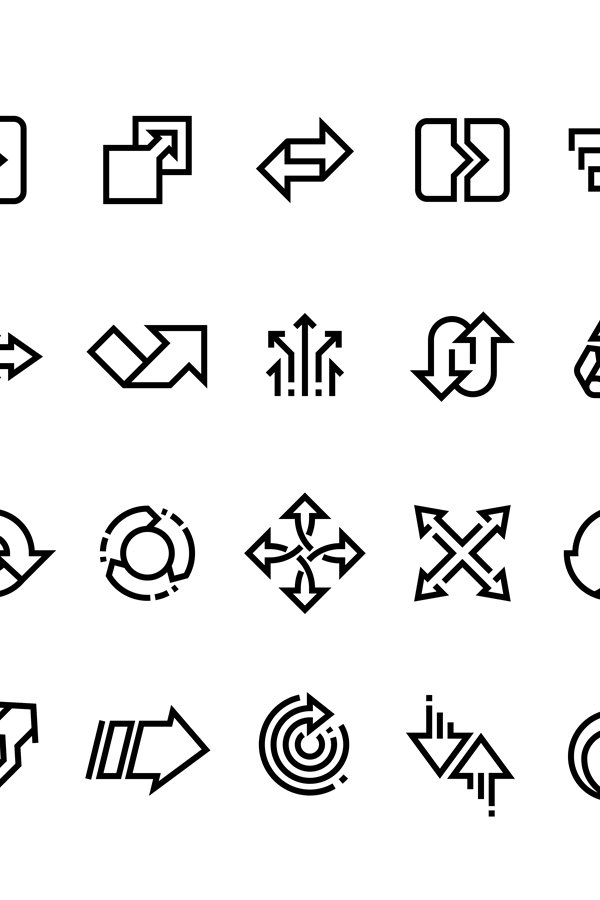 Transform action, many direction arrows line vector icons. S