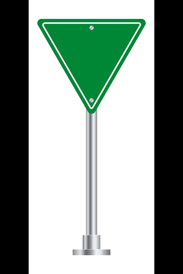 Road sign. Green triangle blank board for highway street.