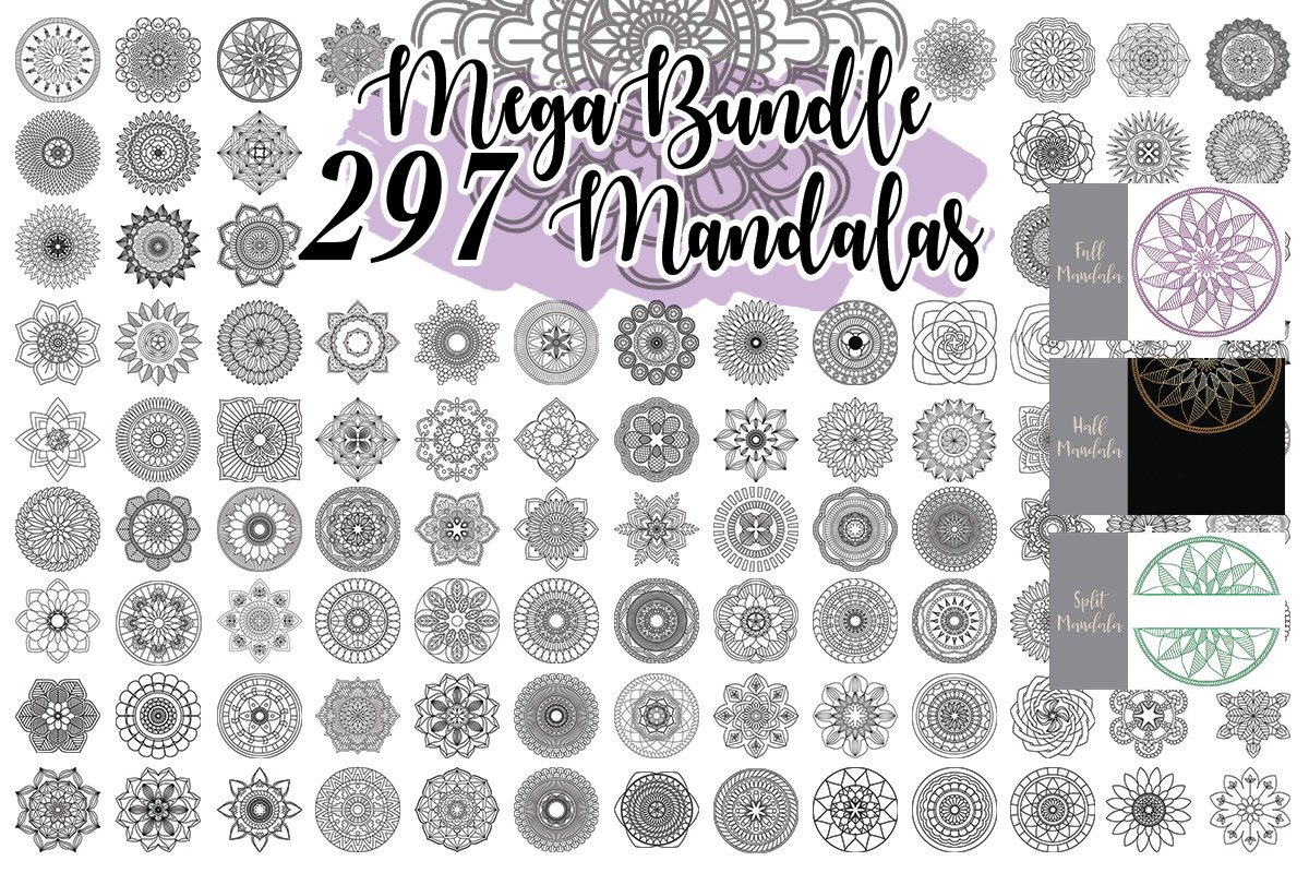 Mega Mandala Bundles 297 Mandalas SVG full half split design