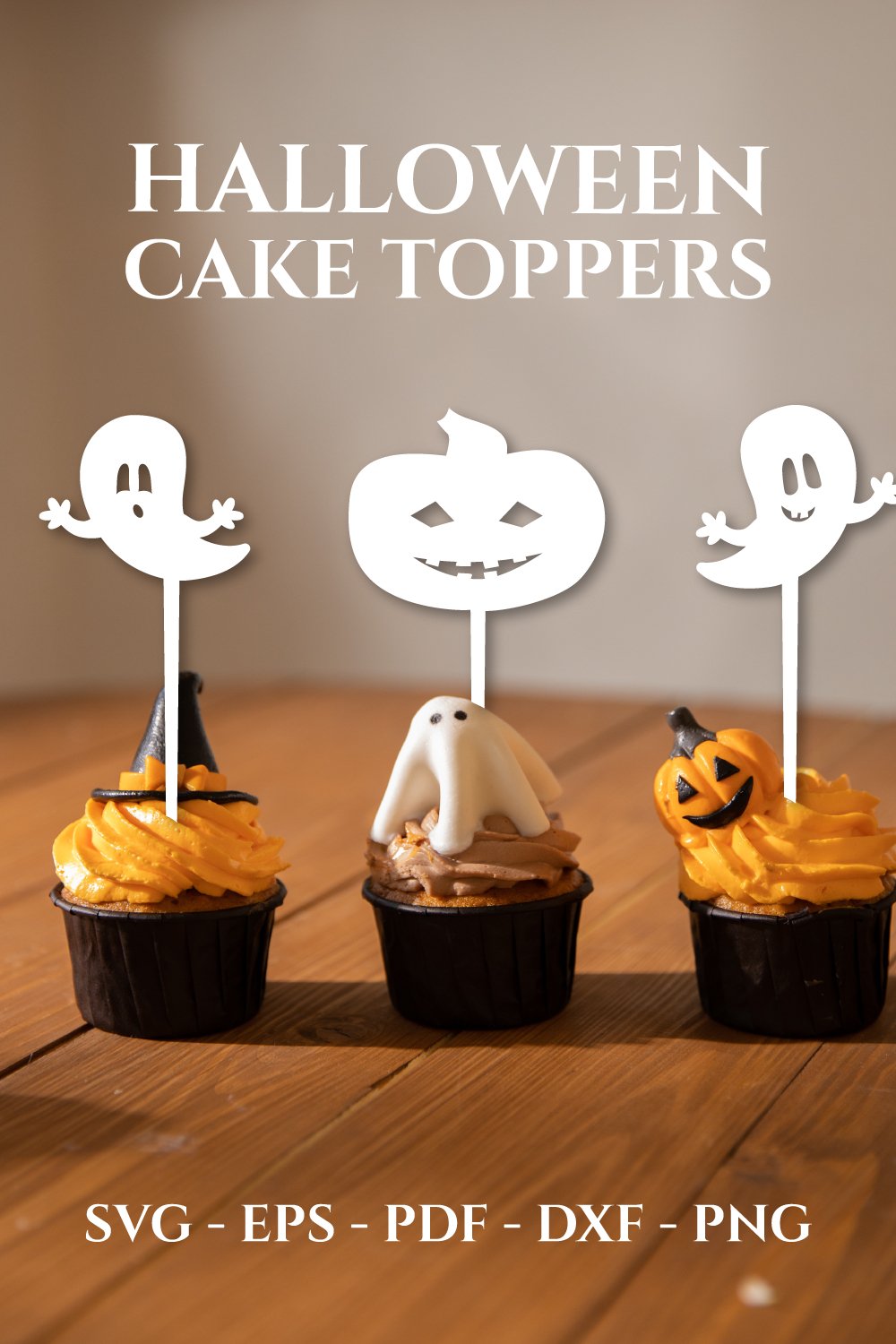 5 Halloween cake toppers with ghost, pumpkin, witch