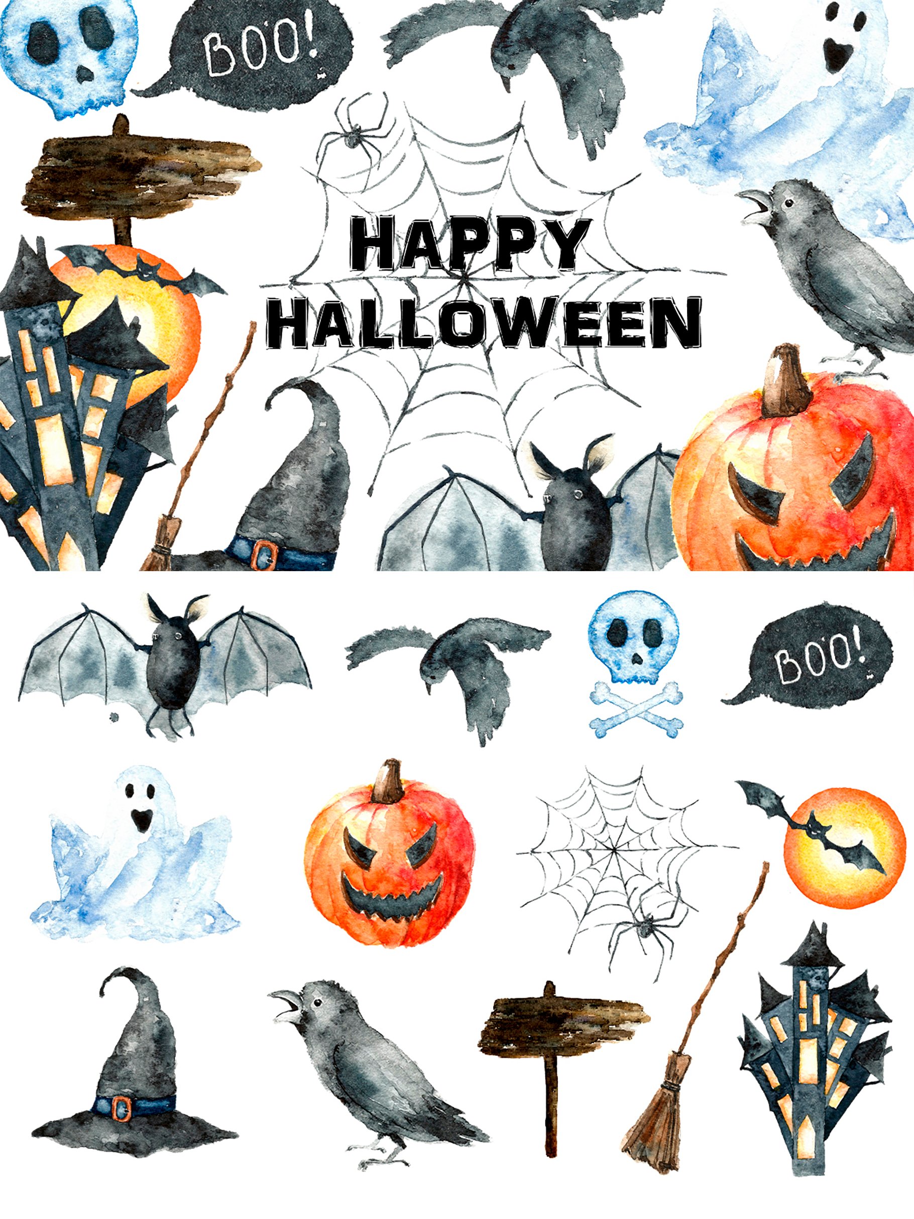 Watercolor clipart happy halloween