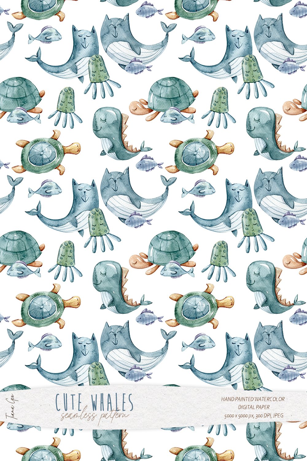 Watercolor nautical seamless patterns. Digital paper pack