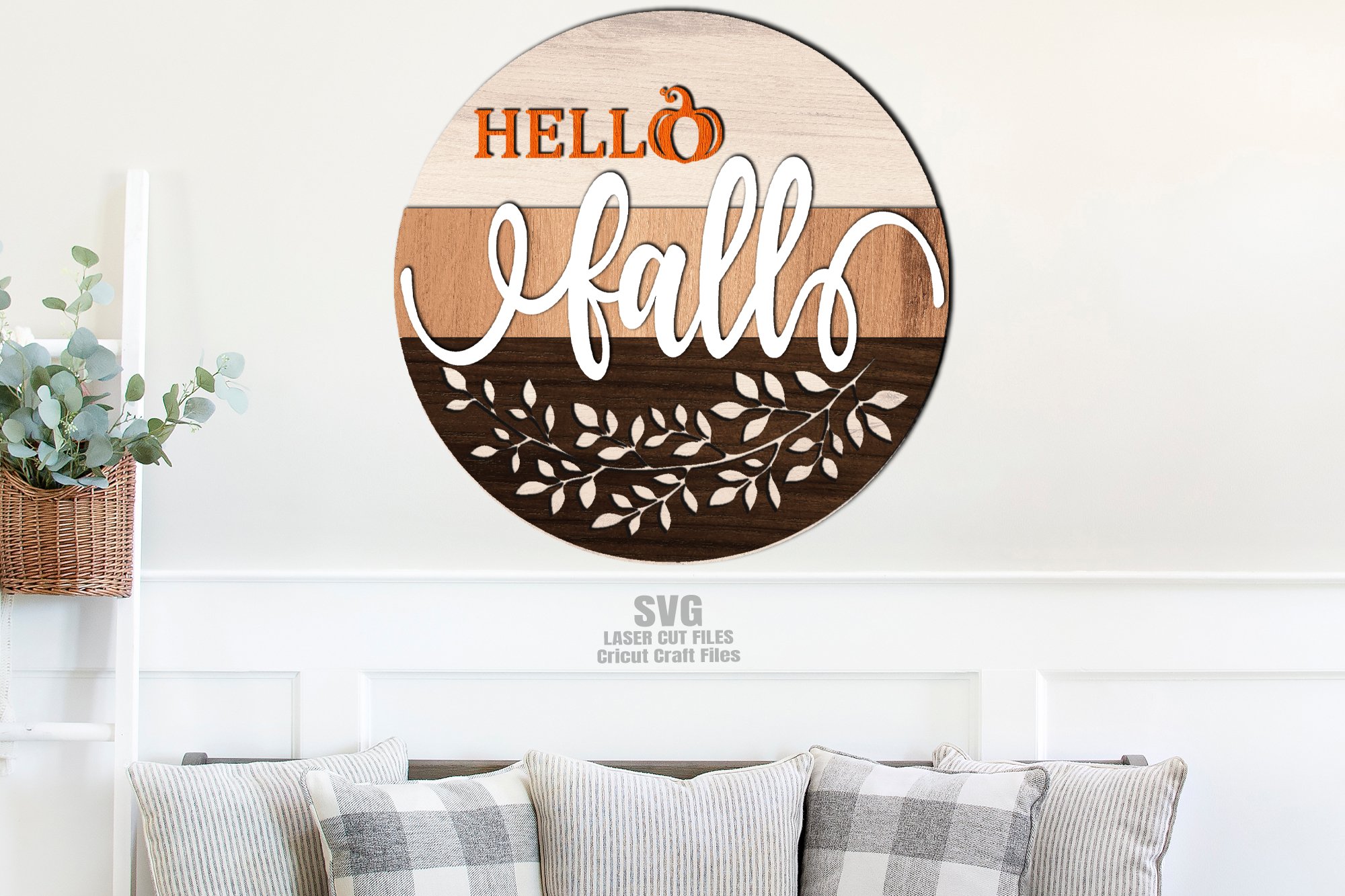 Hello Fall Sign SVG | Round Sign SVG Laser Cut Files