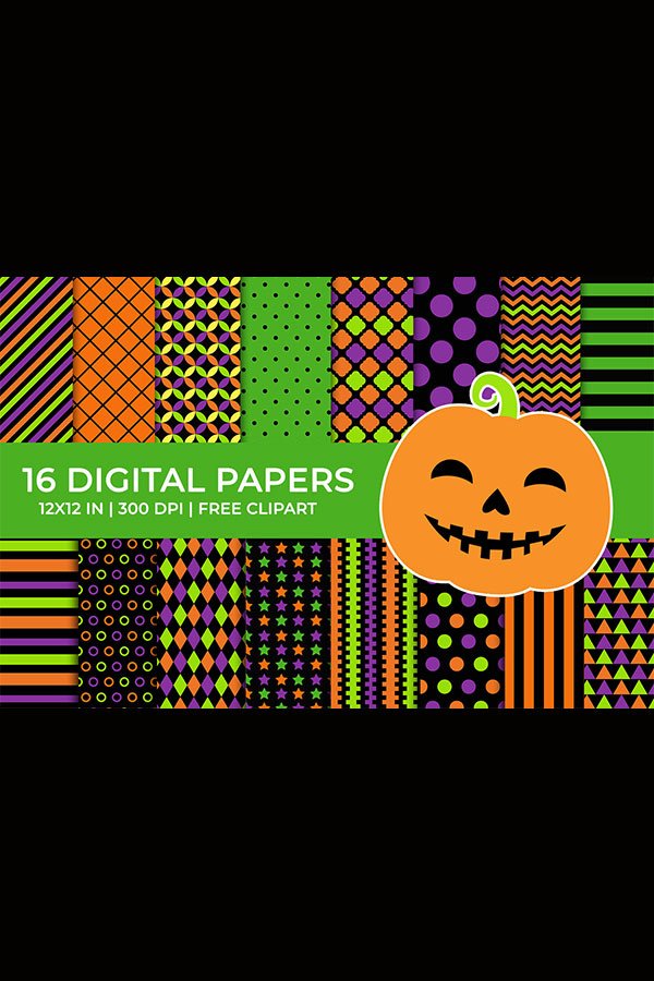 Halloween Digital Papers Set, Free Pumpkin Clipart (786016)