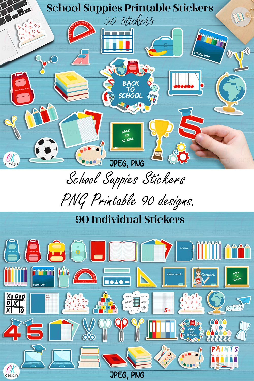 School supplies stickers bundle. 90 School stickers.