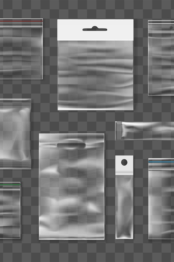 Realistic transparent plastic packs