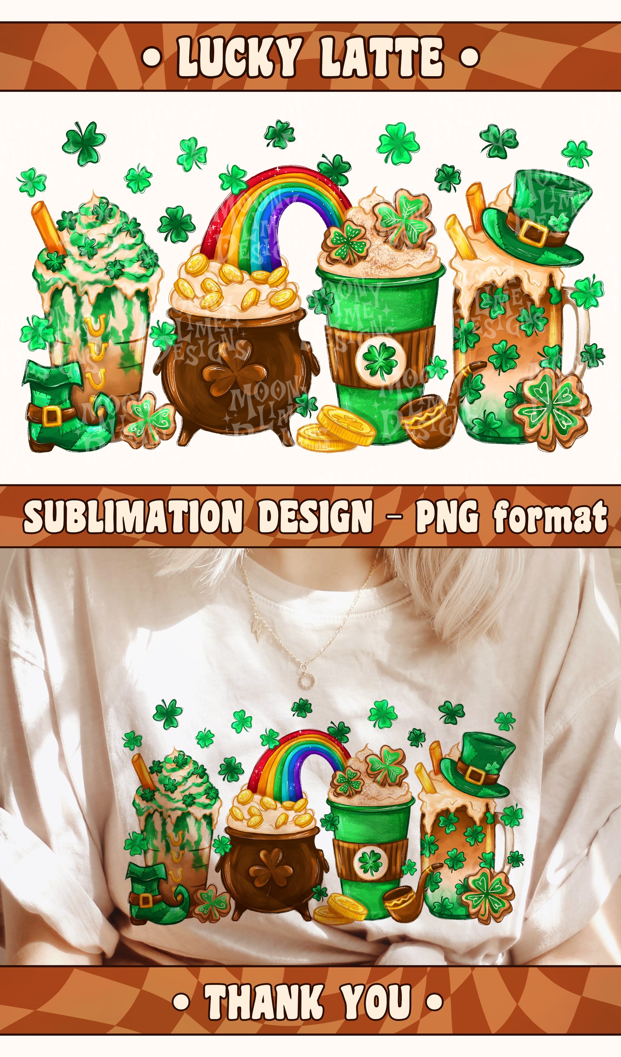 Lucky Latte St. Patricks Day Coffee Sublimation Design PNG