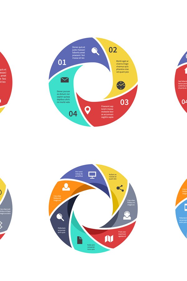 Circle graph, pie strategy diagrams, circular arrows charts
