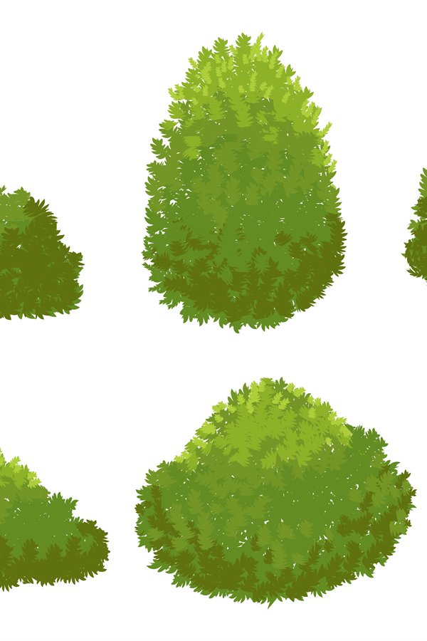 Garden green bushes. Cartoon shrub and bush vector set isola