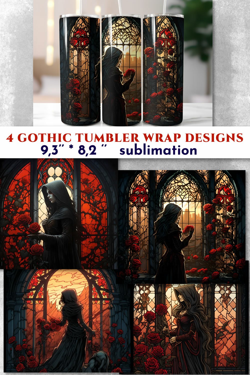Gothic tumbler sublimation designs / gothic window / witch