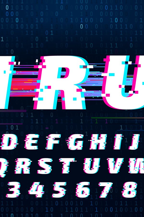 Glitch letters and numbers with digital noise