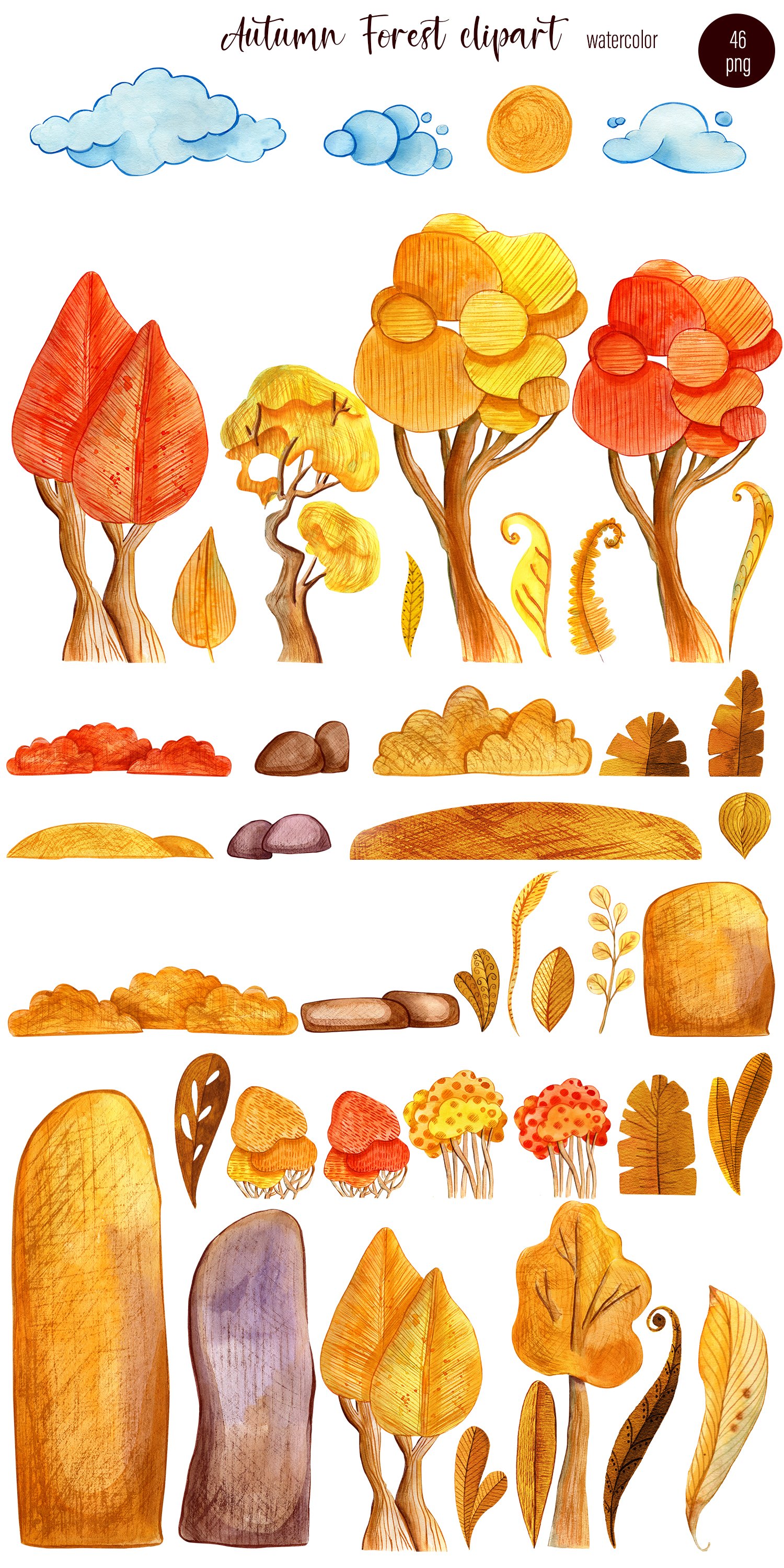 Autumn landscape watercolor clipart (1549804)