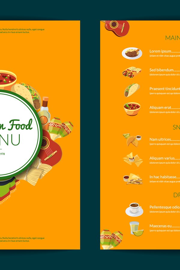Vector cartoon mexican food cafe restaurant menu template il