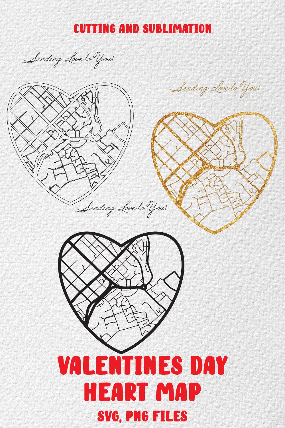 Valentines Heart Map, Cut File, Sublimation, SVG PNG