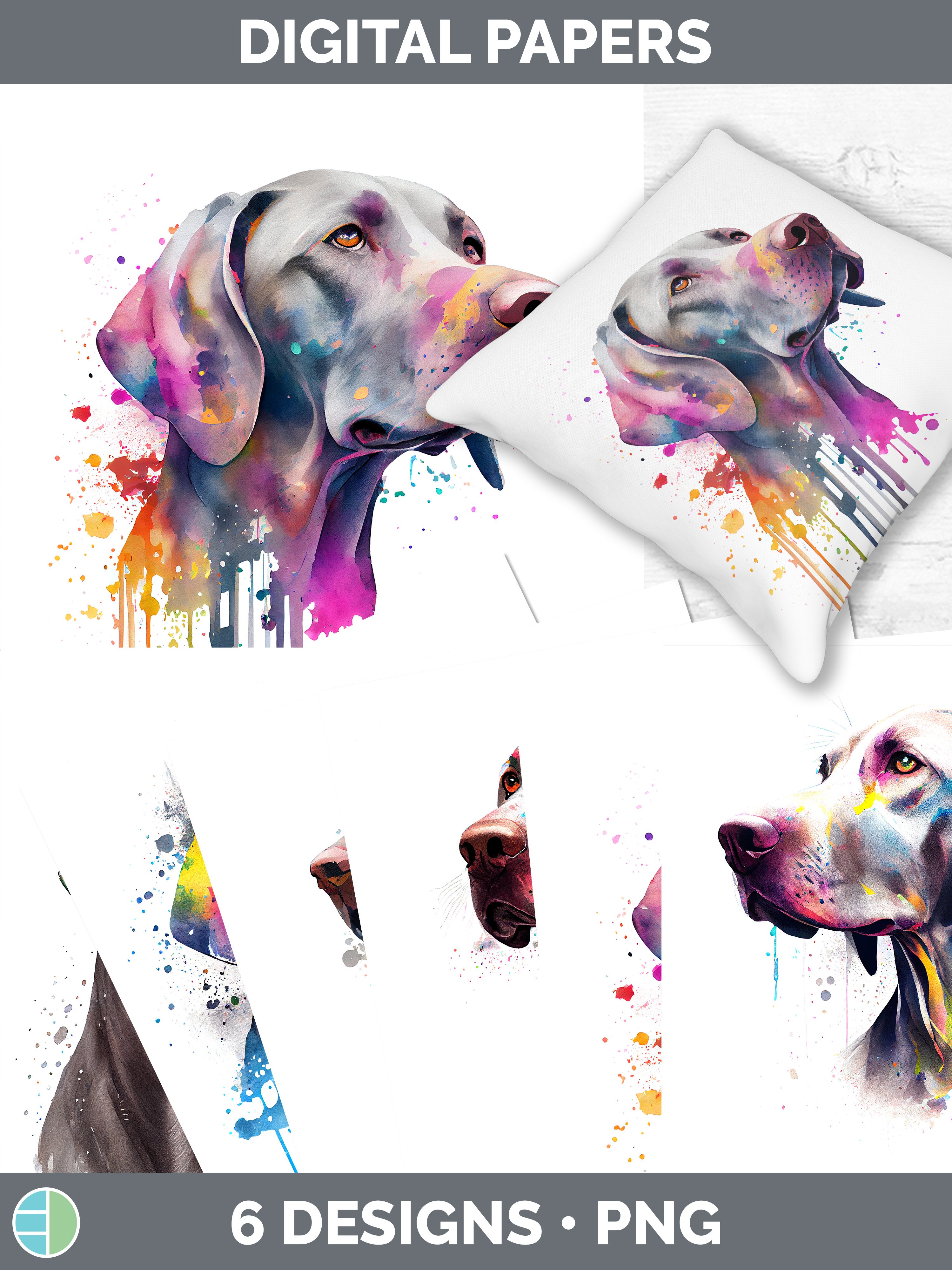 Rainbow Weimaraner Dog Paper Backgrounds | Digital Scrapbook