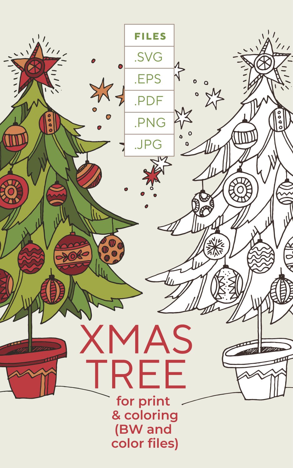 Christmas tree for coloring and print - vector clipart eps