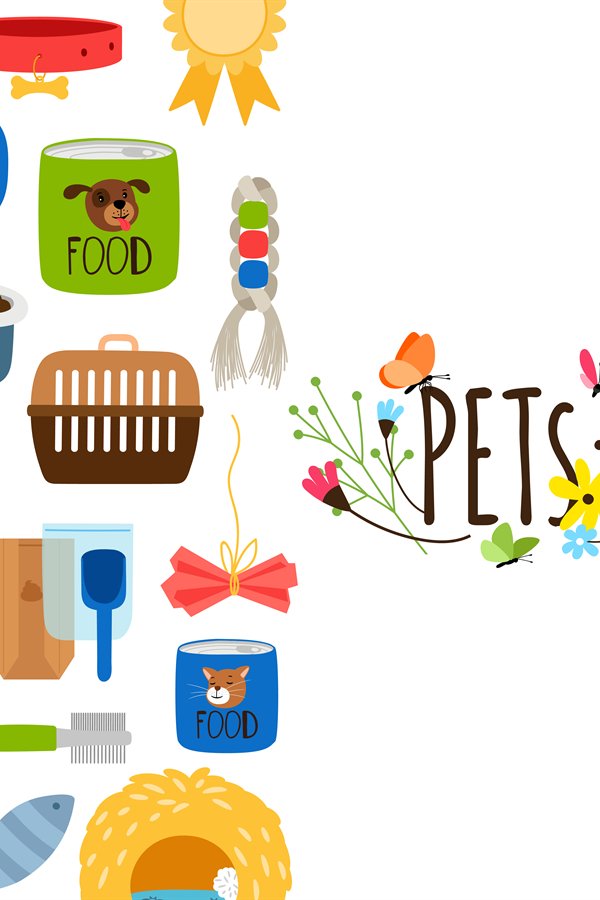 Vector pets background with pet shop icons
