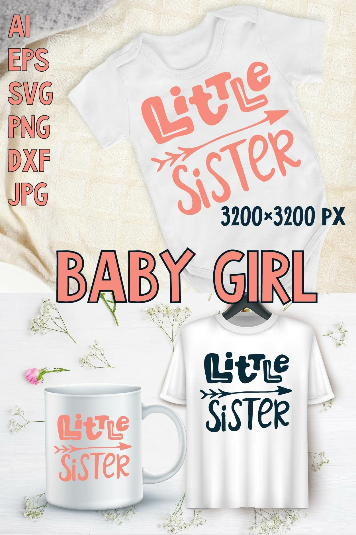 Baby shower Little sister Girl svg quote
