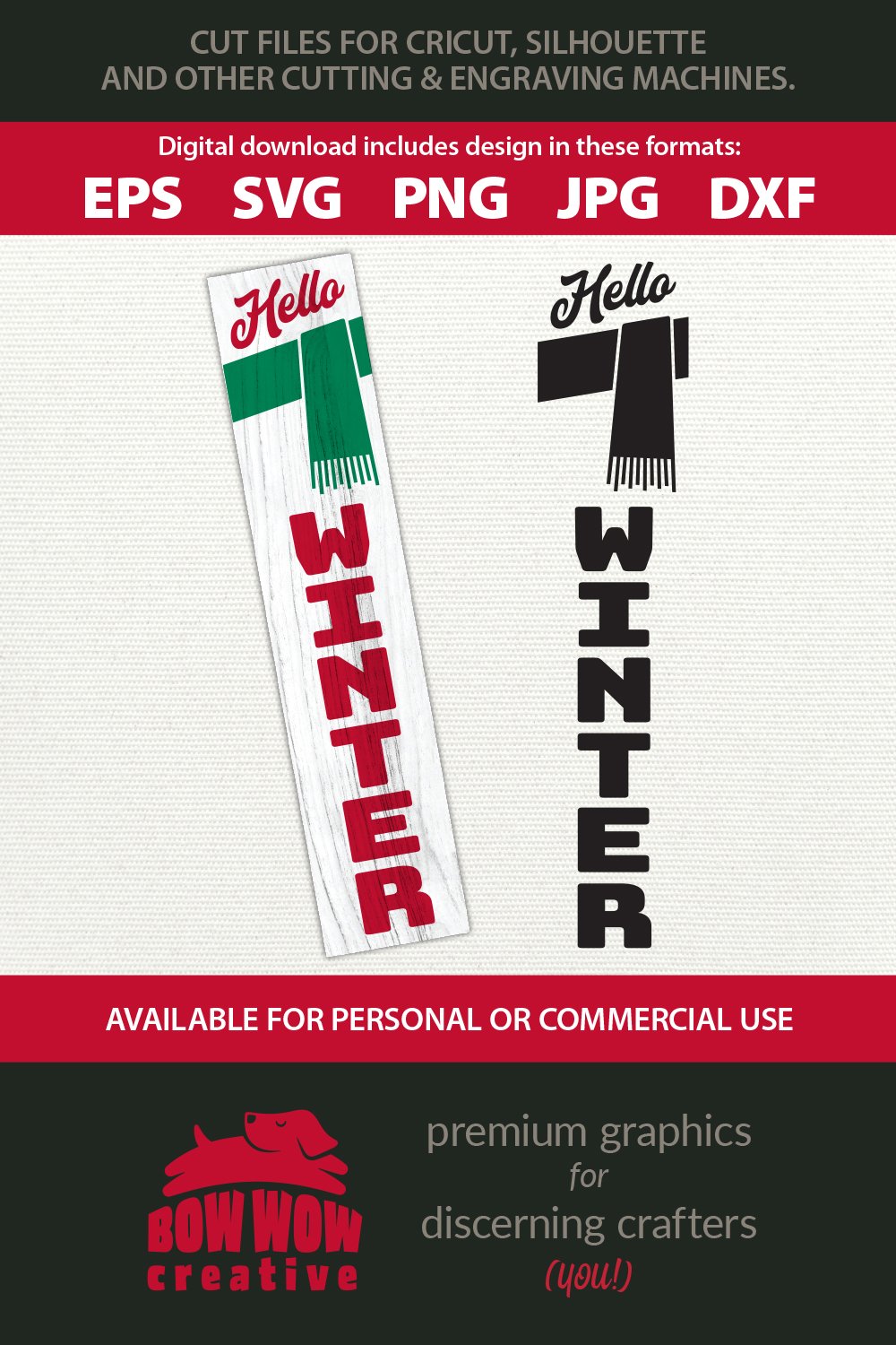 Hello Winter - Christmas Winter vertical porch sign