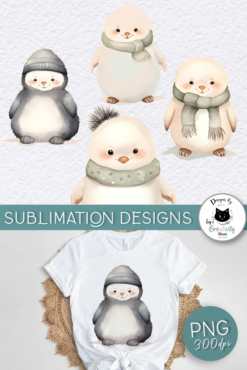 Cute Baby Animal Sublimation Designs | Kawaii Winter Clipart