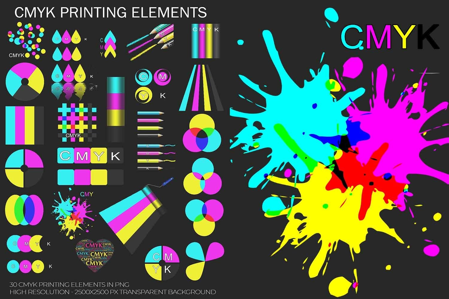 40 CMYK Design Backgrounds JPG & 30 Elements PNG