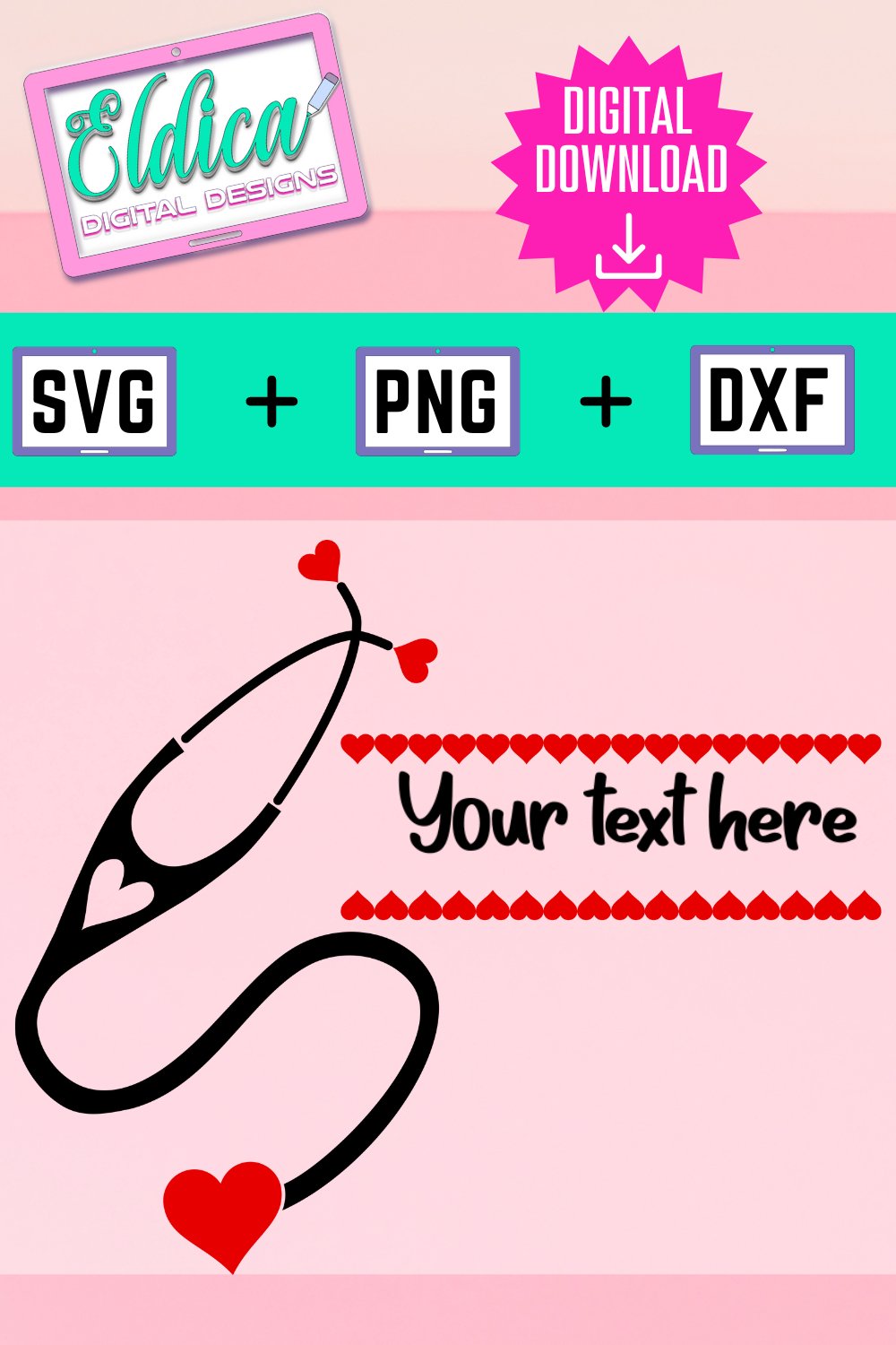 Heart Stethoscope svg, Stethoscope monogram