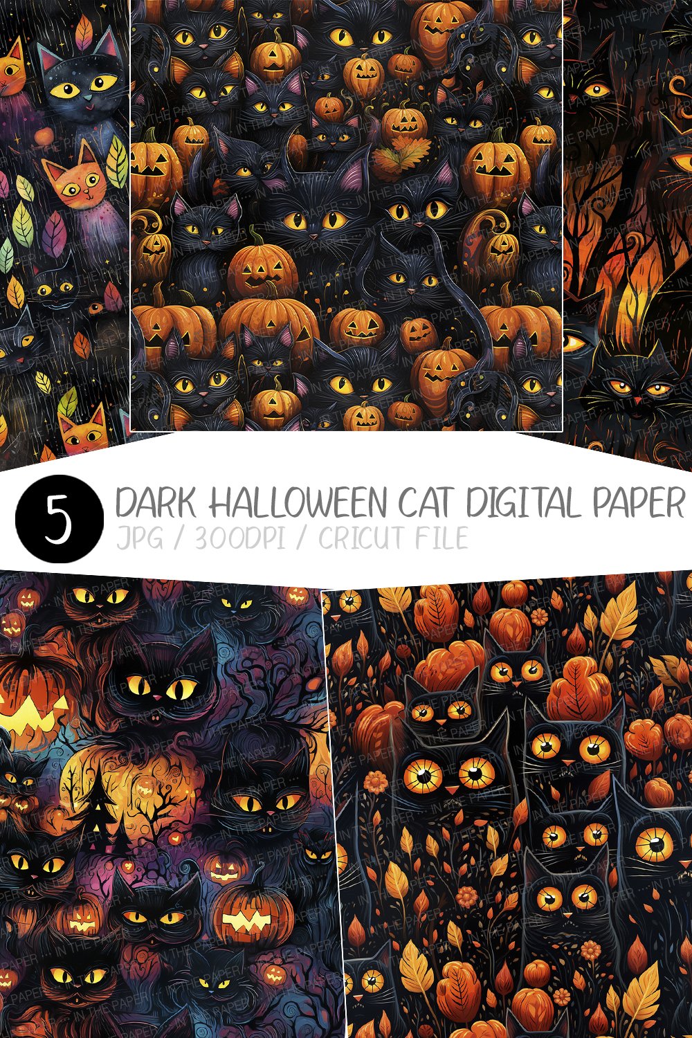 Seamless Dark Halloween Cat Digital Paper