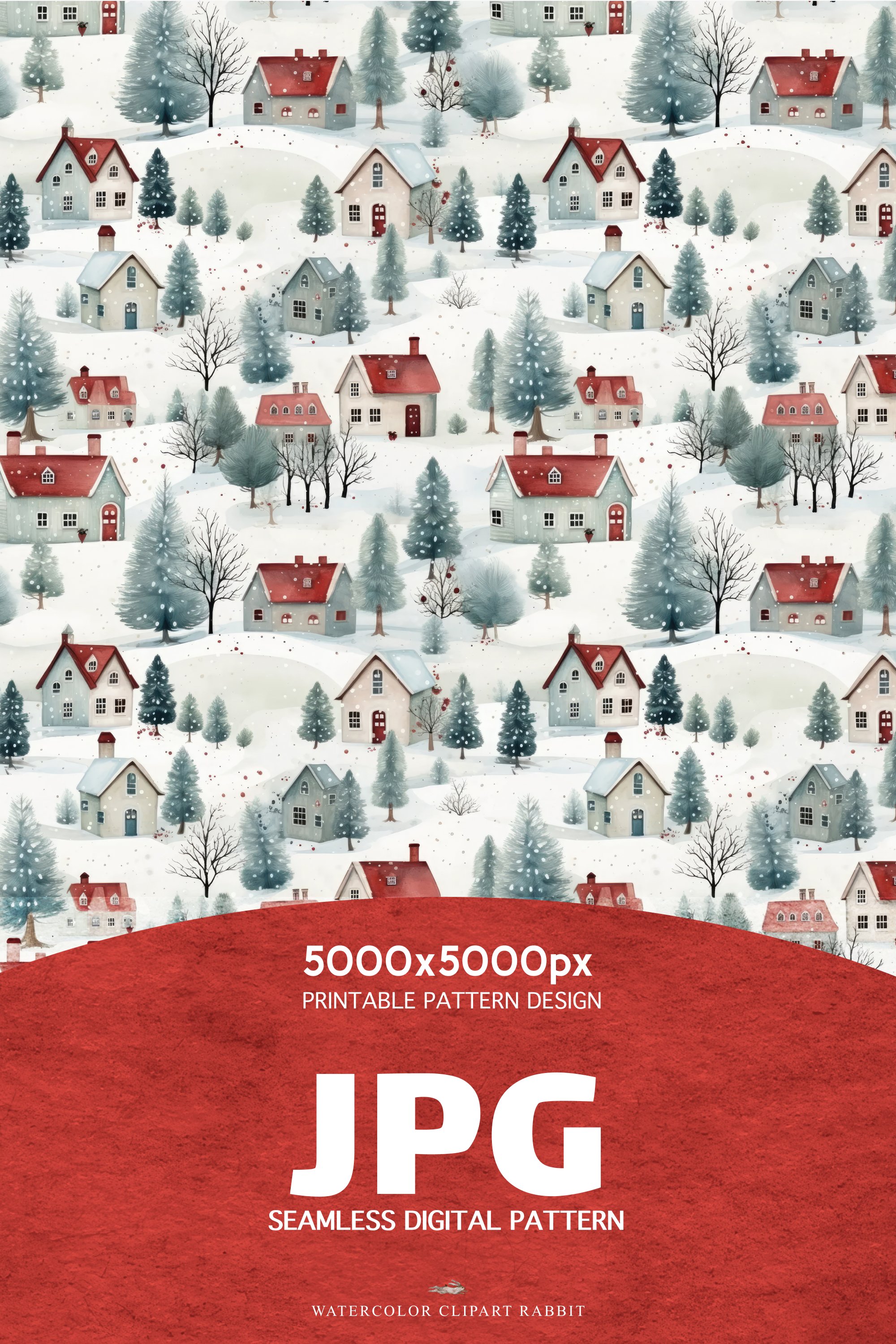 Christmas House Village Pattern Winter Print Digital Paper