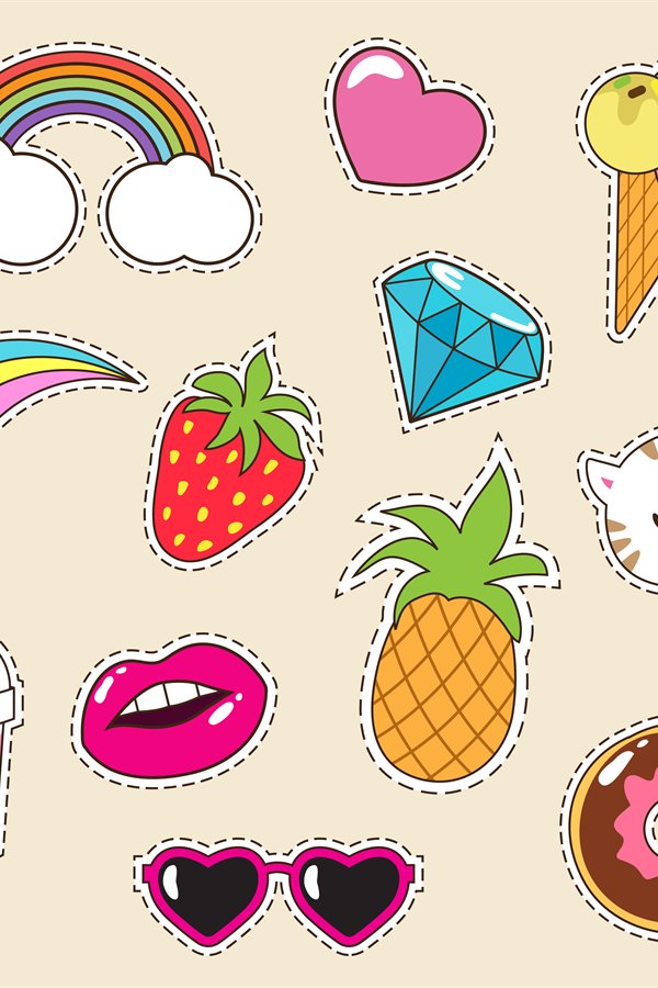 Cartoon fashionable vector girl patches collection. Ice crea