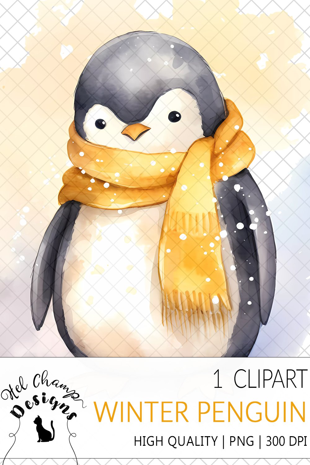 Winter penguin yellow scarf transparent clipart