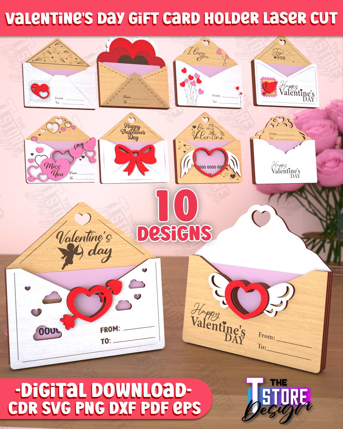 Valentines Day Envelope Gift Card Holder Laser Cut Bundle