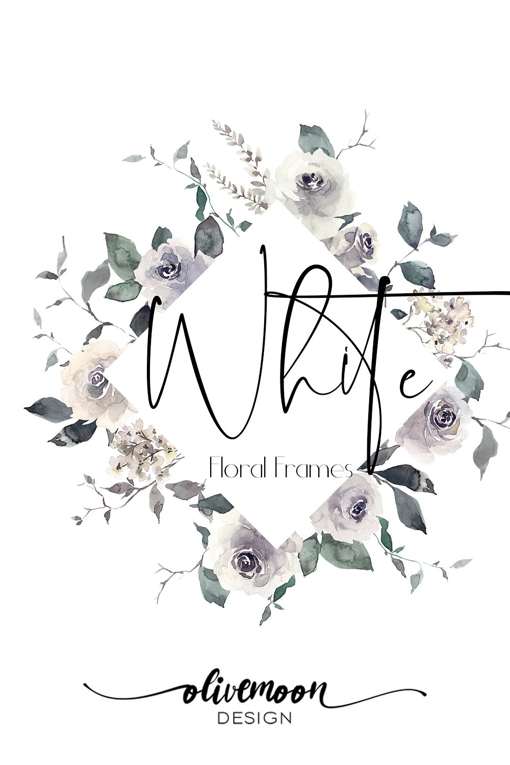 White Watercolor Frames Ivory White Floral Flowers Frames